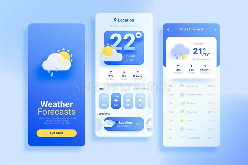 3d Weather Forecast Ui App Design Stock Vector - Illustration of ...