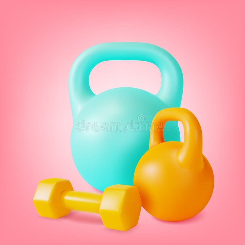 3d Weights Concept Different Barbell Set Cartoon Style. Vector Stock ...