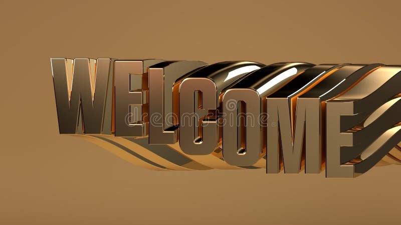 3D Welcome Wavy Text Effect in Gold Metallic Light on Brown Stock ...