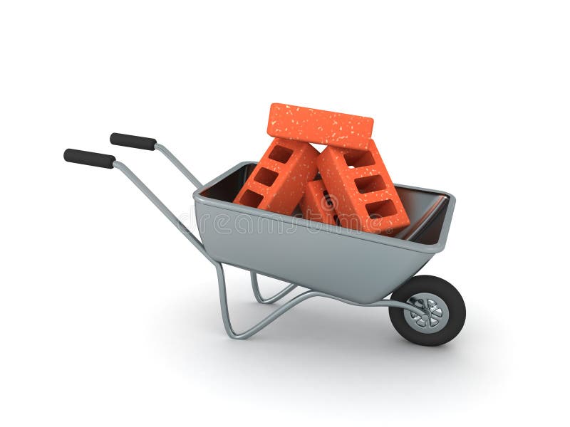 3D Wheelbarrow with bricks stock illustration. Illustration of abstract ...