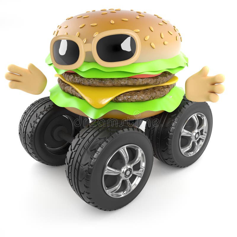 3d Wheeled burger stock illustration. Illustration of transport - 41450302