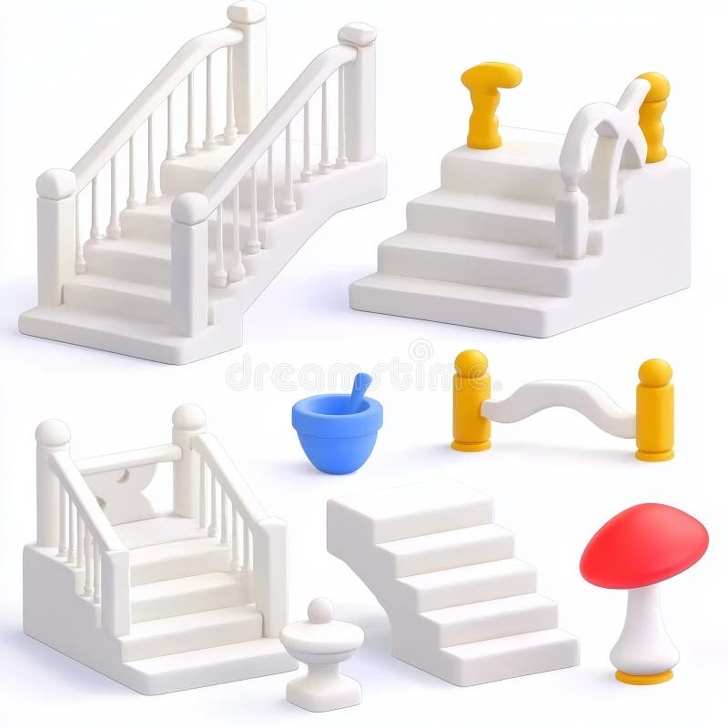 3D White Architectural Objects for Interior Space Up and Down Steps ...