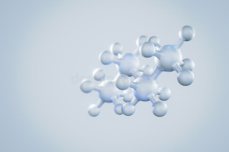 3D White Atom Model with Blue Light on White Background. Illustration ...