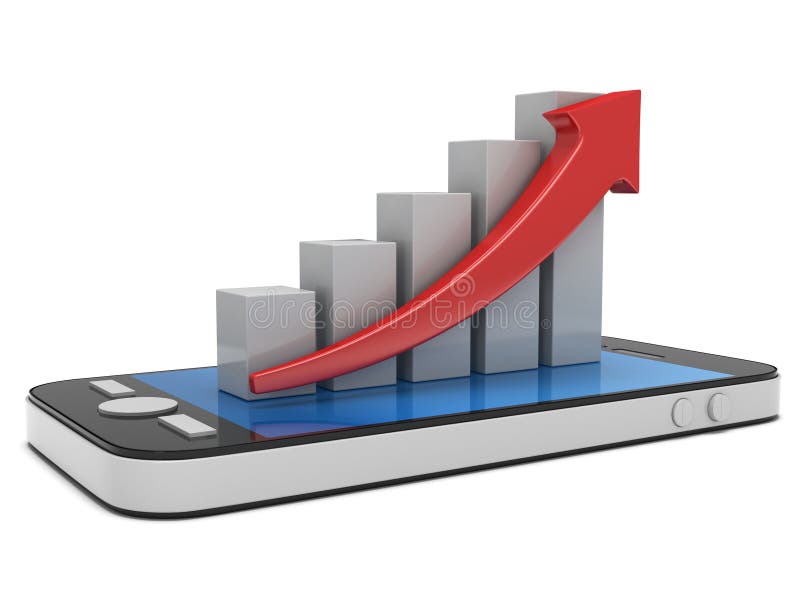 3d White Bar Graph with Red Arrow on Smartphone Stock Illustration ...
