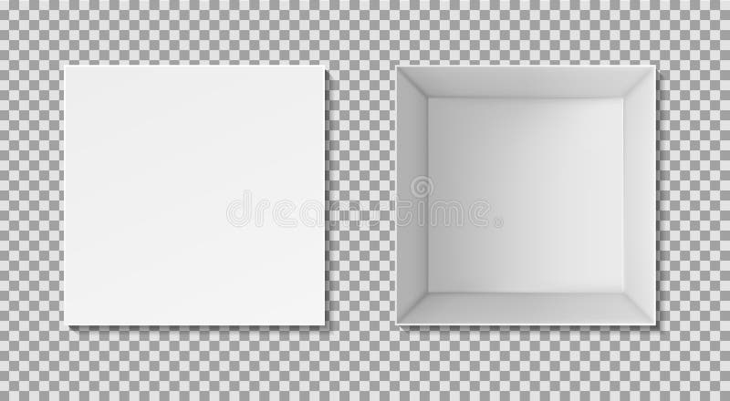 3d White Box Mockup with Top, Inside View. Open Square Package for Gift ...