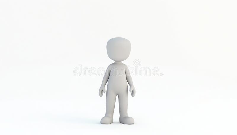 3D White Cartoon Character Standing on Clean White Backdrop. Simple ...