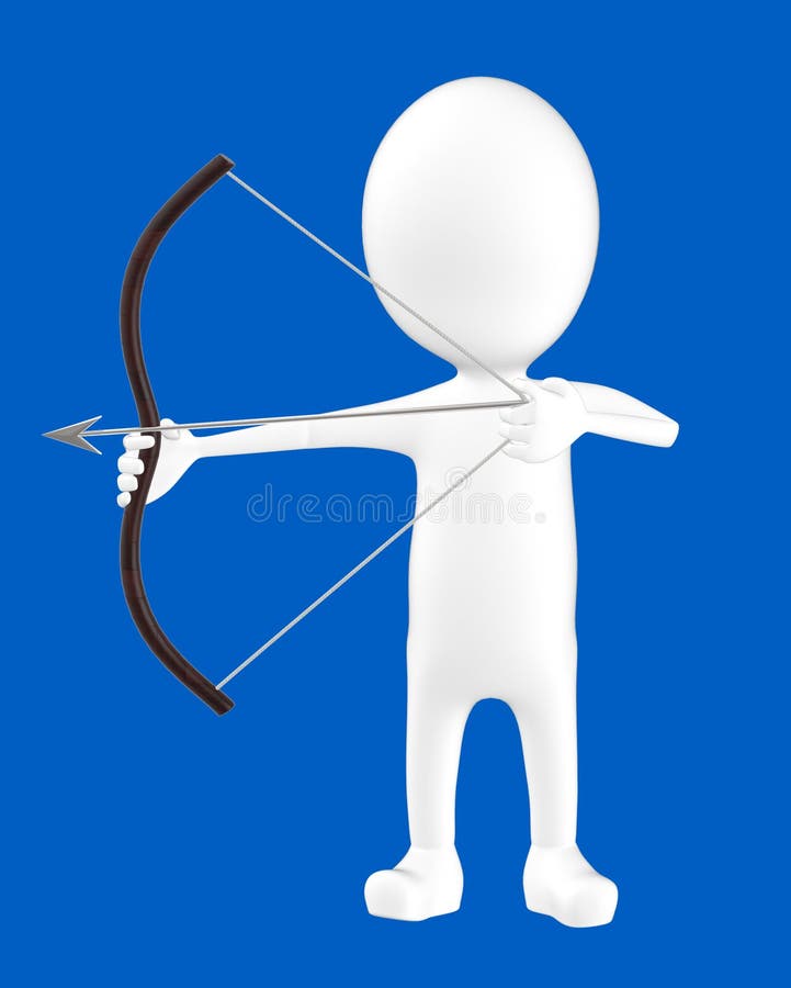 3d White Character Aiming His Arrow in the Bow Stock Illustration ...