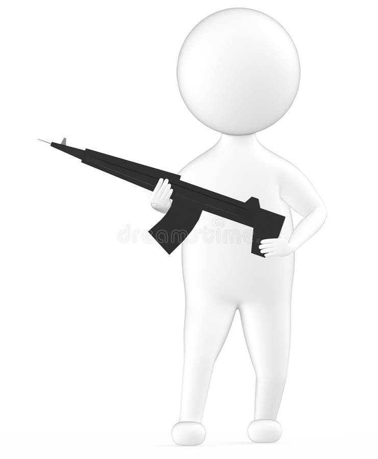 3d White Character Holding a Gun in His Hands Stock Illustration ...