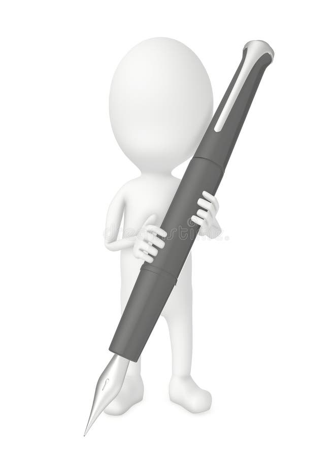 3d White Character Holding a Large Pen and Writing Stock Illustration ...