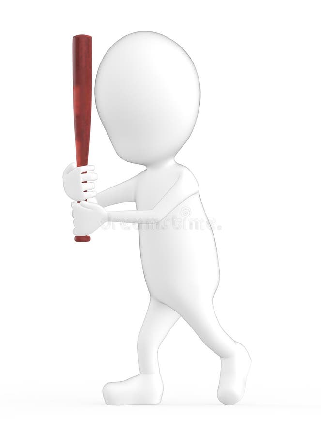 3d White Character Holding a Wooden Bat Stock Illustration ...