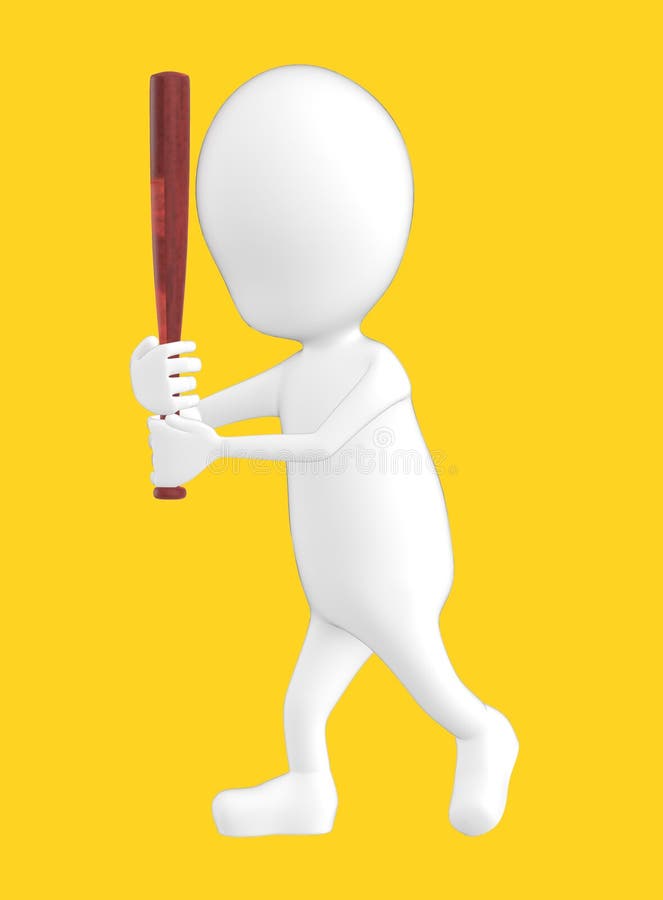 3d White Character Holding a Wooden Bat Stock Illustration ...