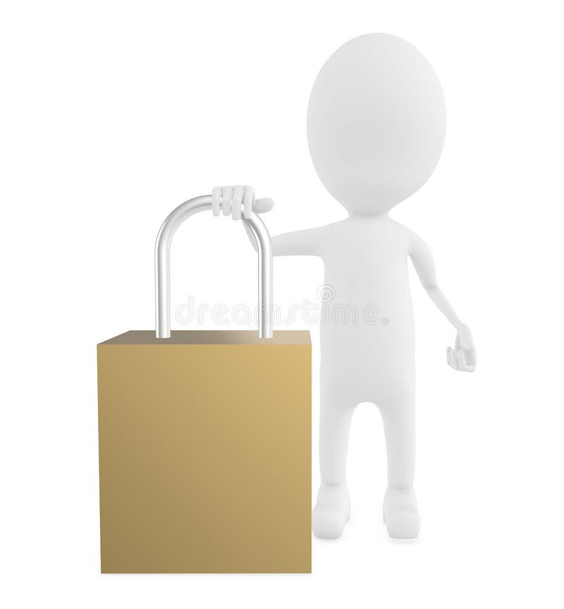 3d White Character Leaning His Hand Over a Lock Stock Illustration ...
