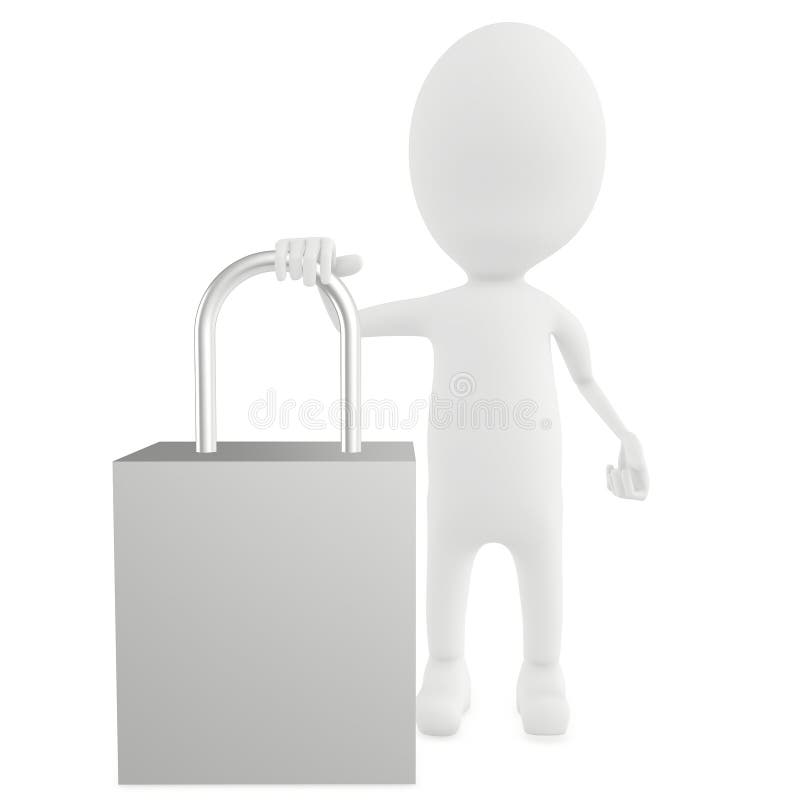 3d White Character Leaning His Hand Over a Lock Stock Illustration ...