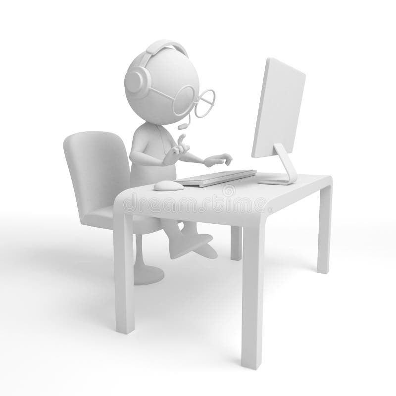 3d White Character. Operator - Programmer. on White Stock Illustration ...