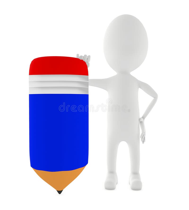 3d White Character and a Pencil Stock Illustration - Illustration of ...