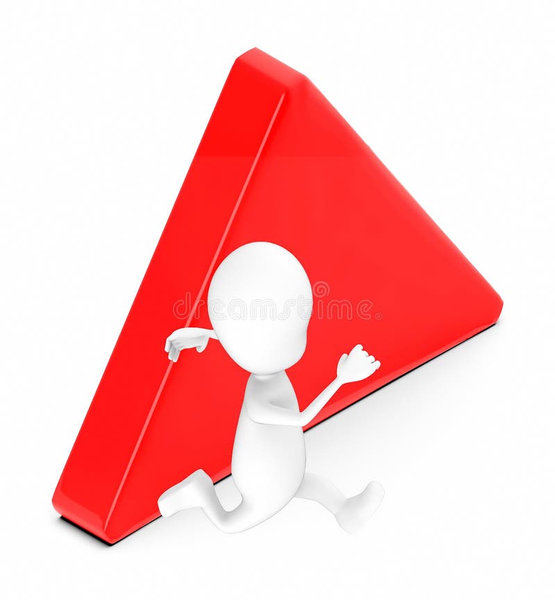 3d White Character Running , Red Triangular Empty Sign Near by Stock ...