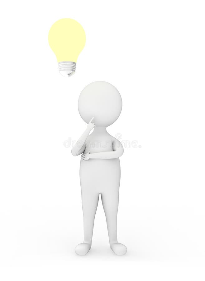 3d White Character Thinking with a Ligh Bulb Near To His Head Concept ...