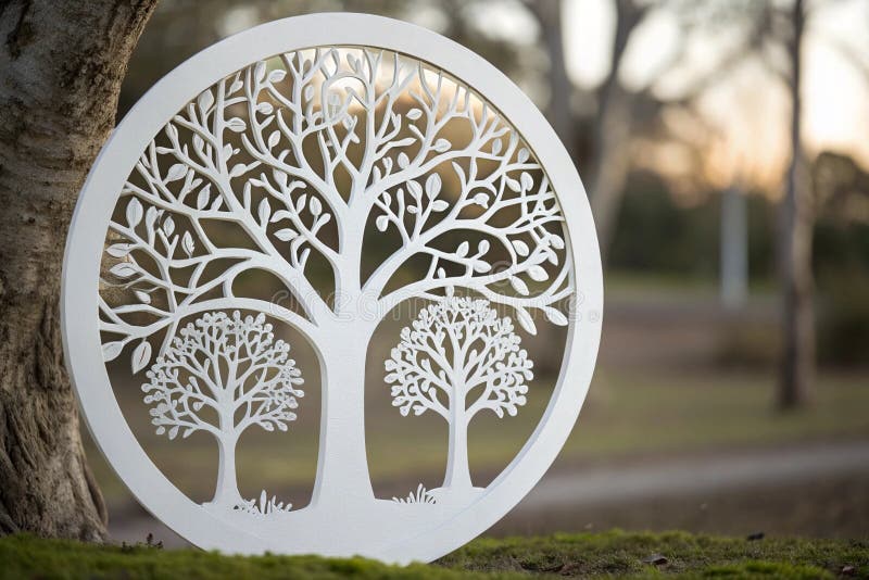 3D White Circle Background with Tree Art Stock Illustration ...