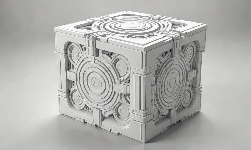 3D White Cube with Intricate Circular Patterns and Central Compartment ...