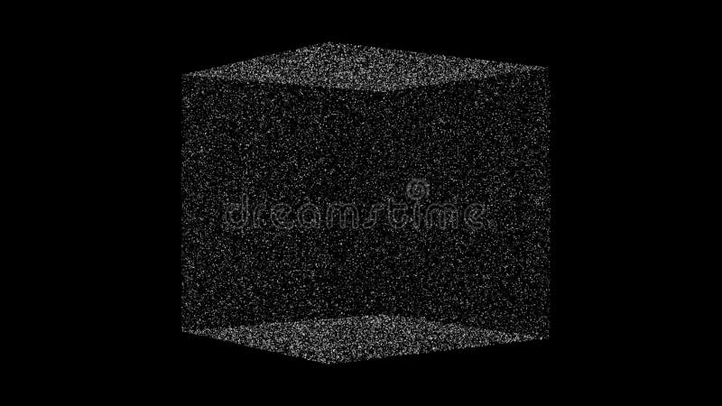 3d White Cube Object Rotates On Black Backdrop Object Consisting Of Flickering Particles 60 Fps