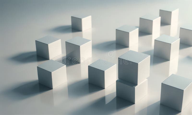3D White Cubes Arranged in Grid-like Pattern, with Some Cubes Stacked ...