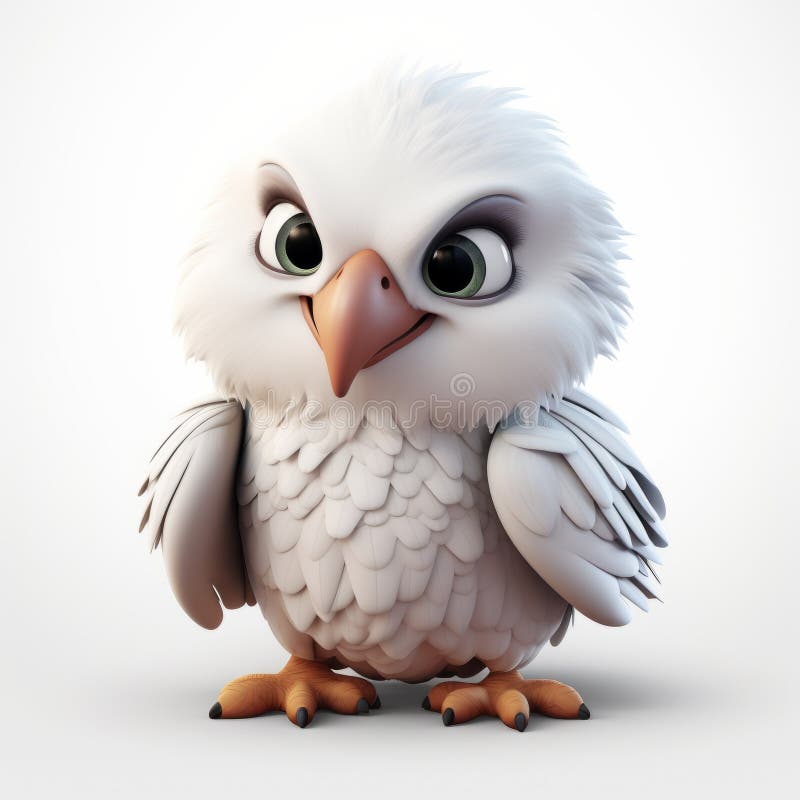 Cute 3d Cg Vector Eagle with Big Eyes and Green Feathers Stock ...