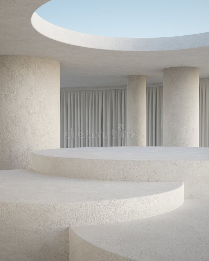 3D White Cylinder Podium, White Plaster Stage with Hole on Ceiling for ...