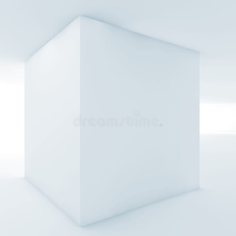 3d White Empty Interior with Cube Shaped Column Stock Illustration ...