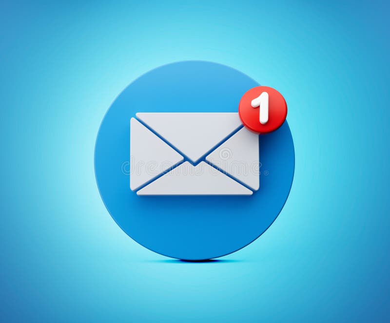 3d White Envelope Email Icon with One New Email Notification on Rounded ...