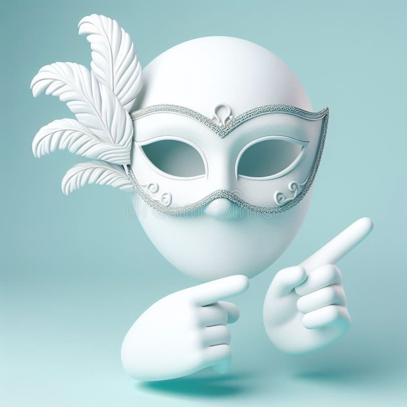 3D White Figure with Carnival Mask on His Face, on White Background. AI ...