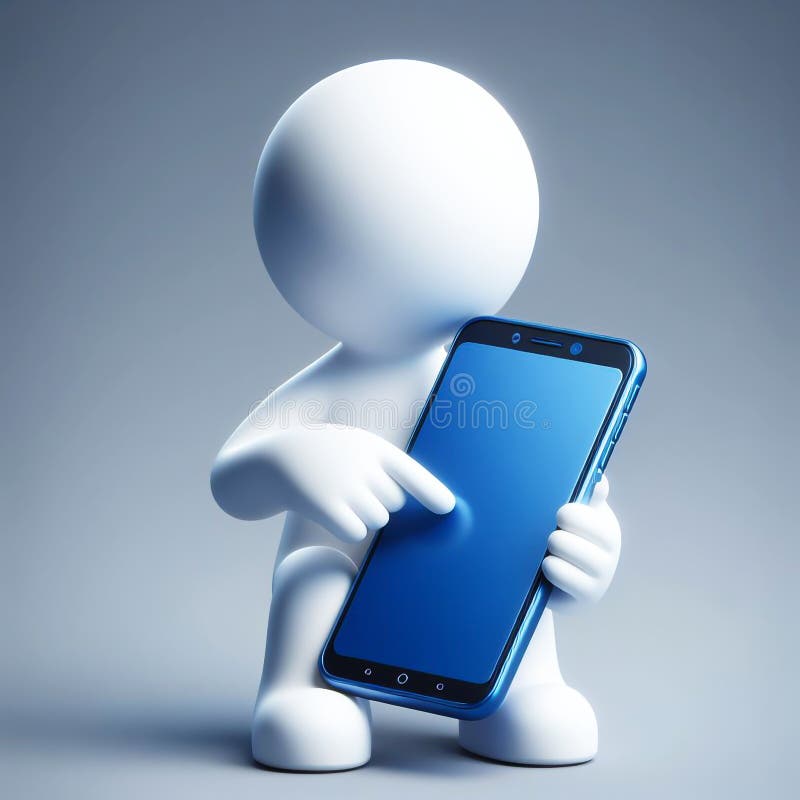 3D White Figure with Cell Phone on White Background Stock Illustration ...