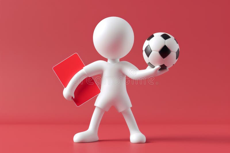 3D White Figure Holding Red Card and Soccer Ball. Generative AI. Stock ...