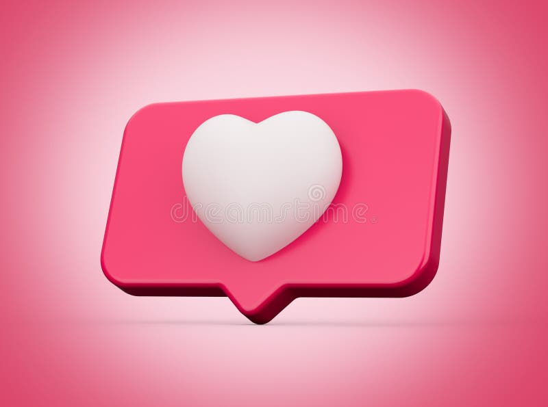 3d White Heart with 3d Pink Color Text Box Notification Icon on Soft ...