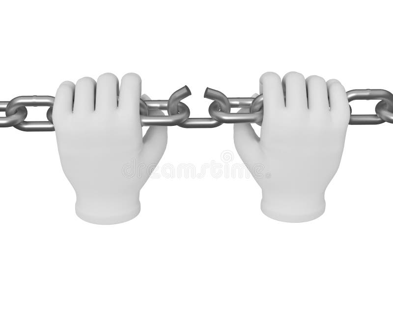 3d White Human Hand Breaks the Chain 3d. White Background. Stock ...