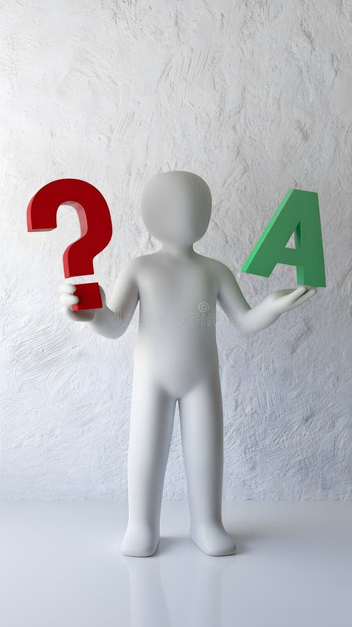 Humanoid Figure Holds QUESTION and ANSWER Signs, Contrasting Colors ...
