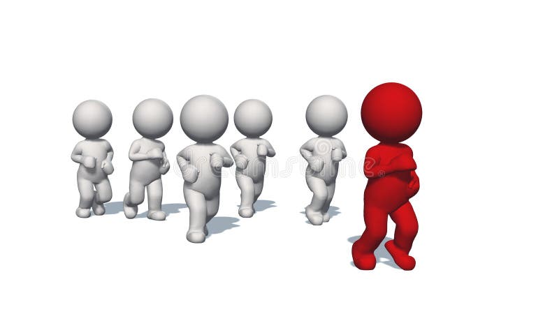 3D White Humans Running with a Red Human on White Backgound Stock ...