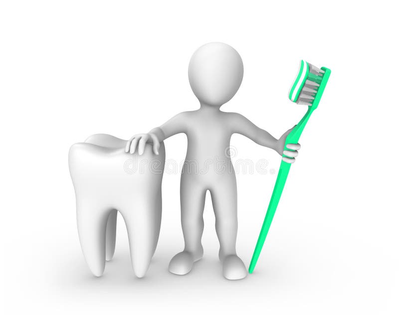 3d White Man with Big Tooth and Toothbrush with Toothpaste. Stock ...