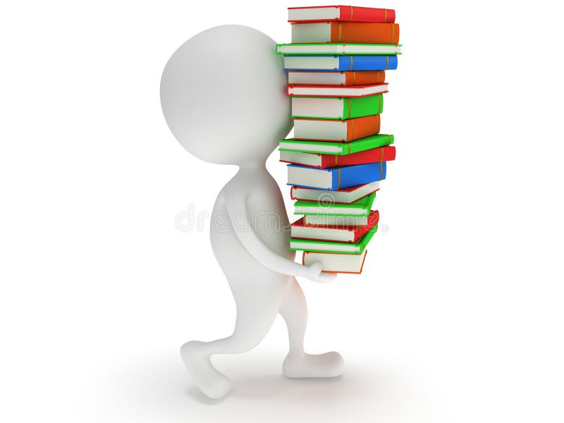 3d White Man Carry Stack of Books Stock Illustration - Illustration of ...