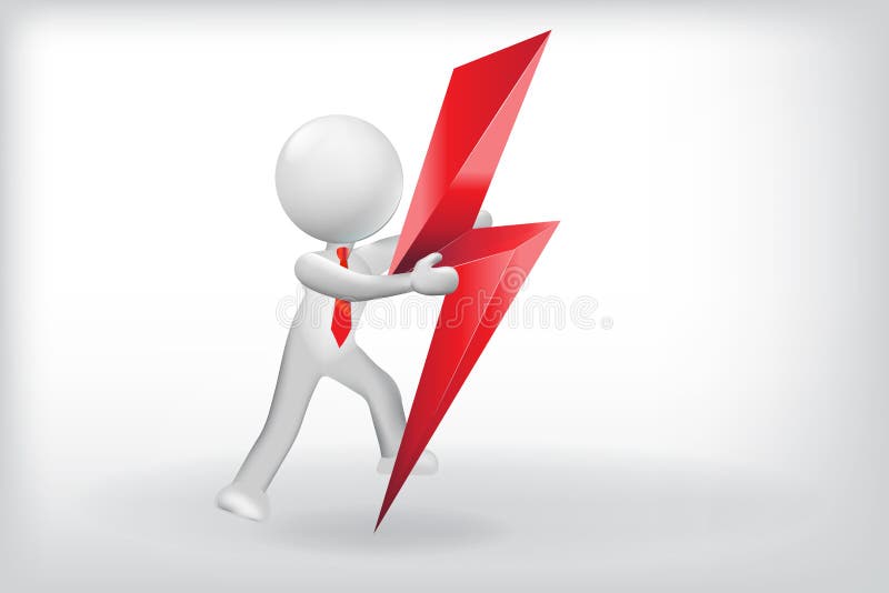 3D White Man with a Power Lighting Sign Logo Vector Design Stock Vector ...