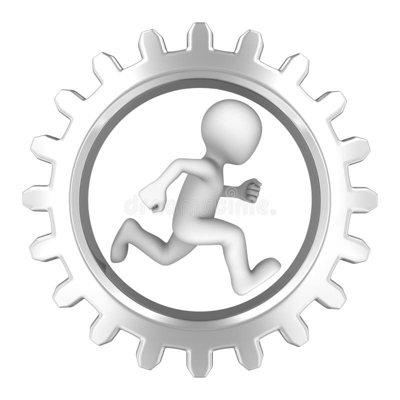 3d White Man Runs Inside the Big Gear Stock Illustration - Illustration ...