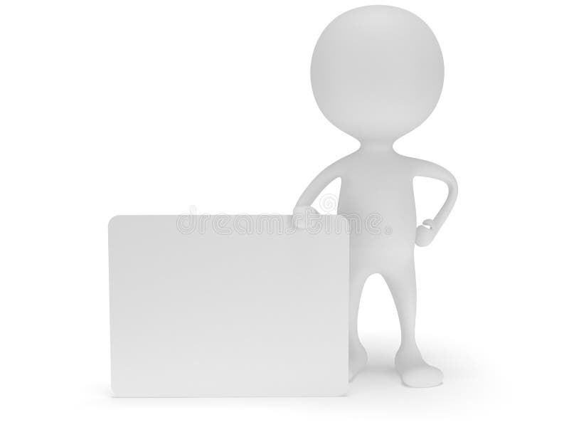 3d White Man Stand with Blank White Board Stock Illustration ...