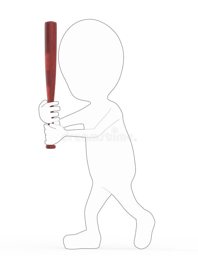 3d White Outlined Character Holding a Wooden Bat Stock Illustration ...