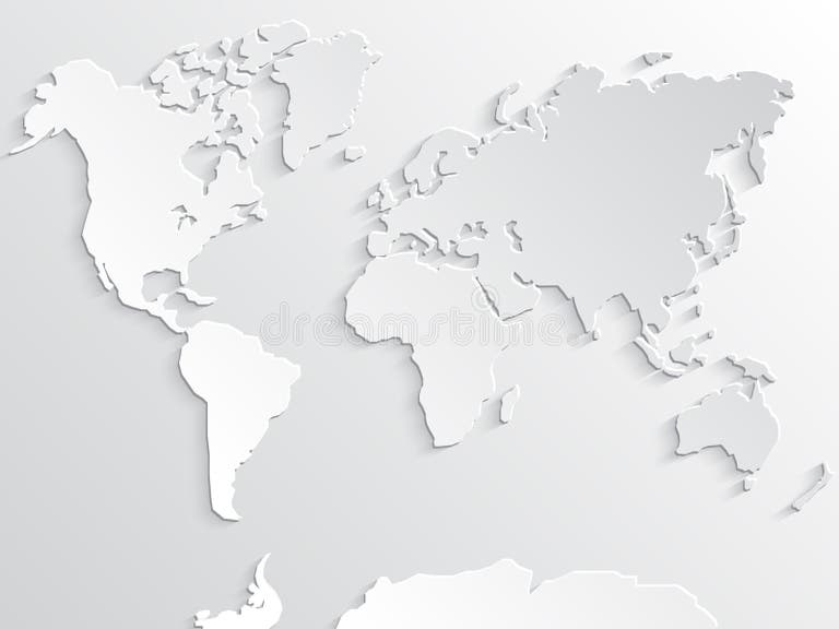 3d White Paper World Map with Shadows Stock Illustration - Illustration ...