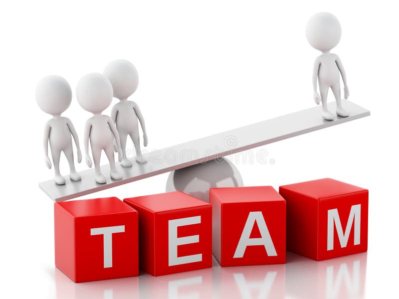 3d White People on a Balance. Team Concept, Isolated White Stock ...