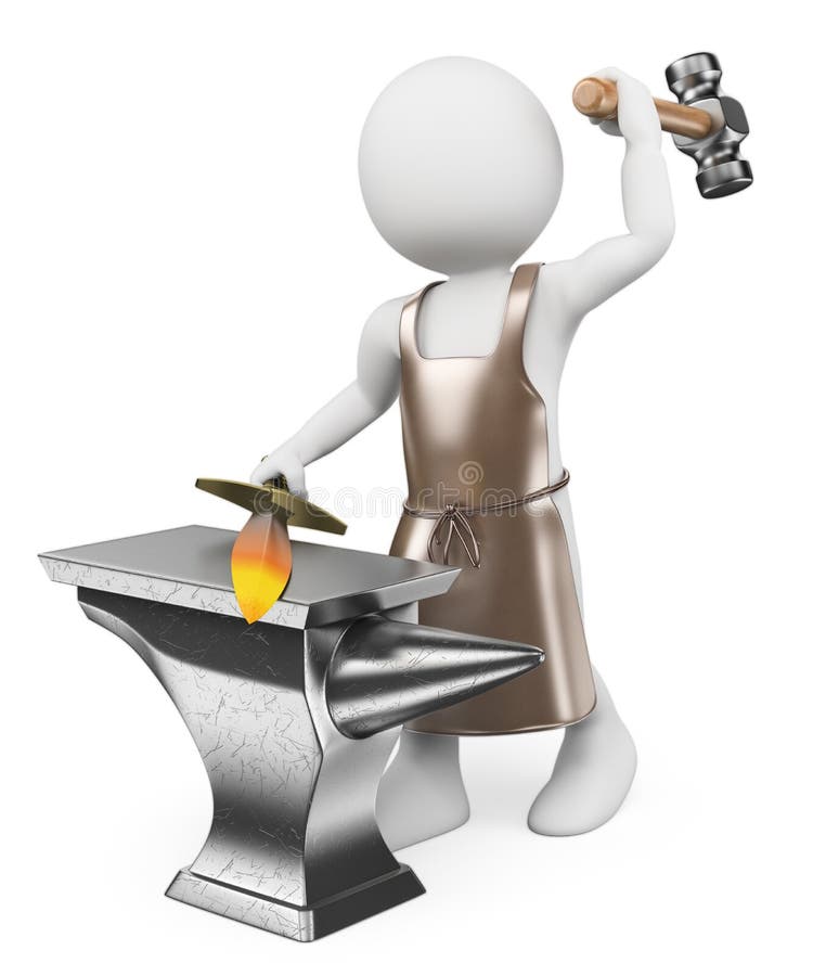 3D White People. Blacksmith Forging a Sword Stock Illustration ...