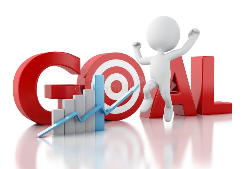 3d White People with Business Goal Text and Target. Stock Illustration ...