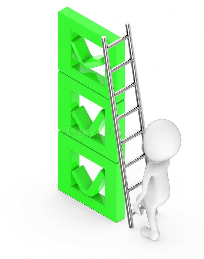 3d White People Climb Up with the Help of a Ladder Towards a Checlist ...