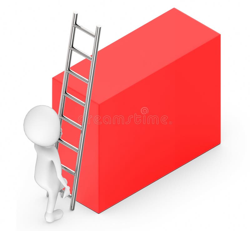 3d White People Climb Up with the Help of a Ladder Towards a Red ...