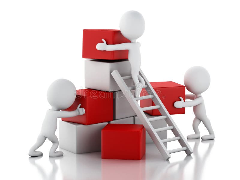 3d White People Climbing Ladders. Teamwork Concept. Stock Illustration ...