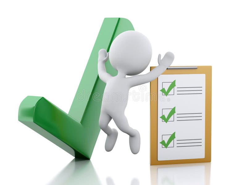 3d White People with Clipboard Checklist. Stock Illustration ...